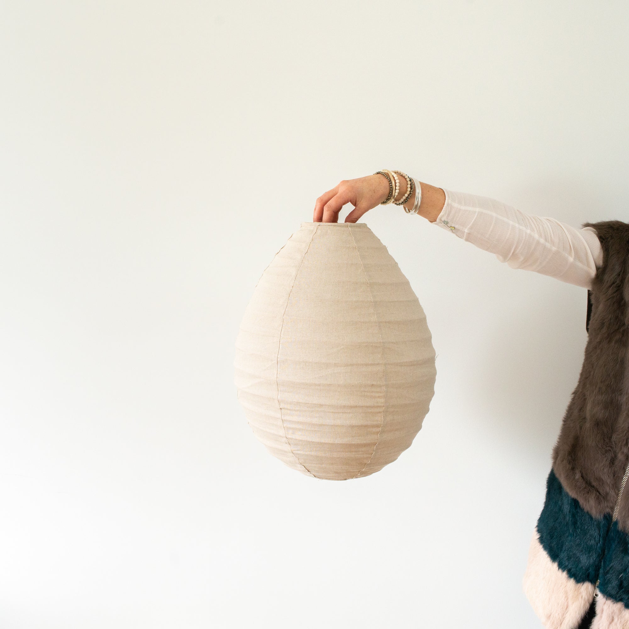 Natural Linen Light Shade NZ | Pear XS (35cm dia.)