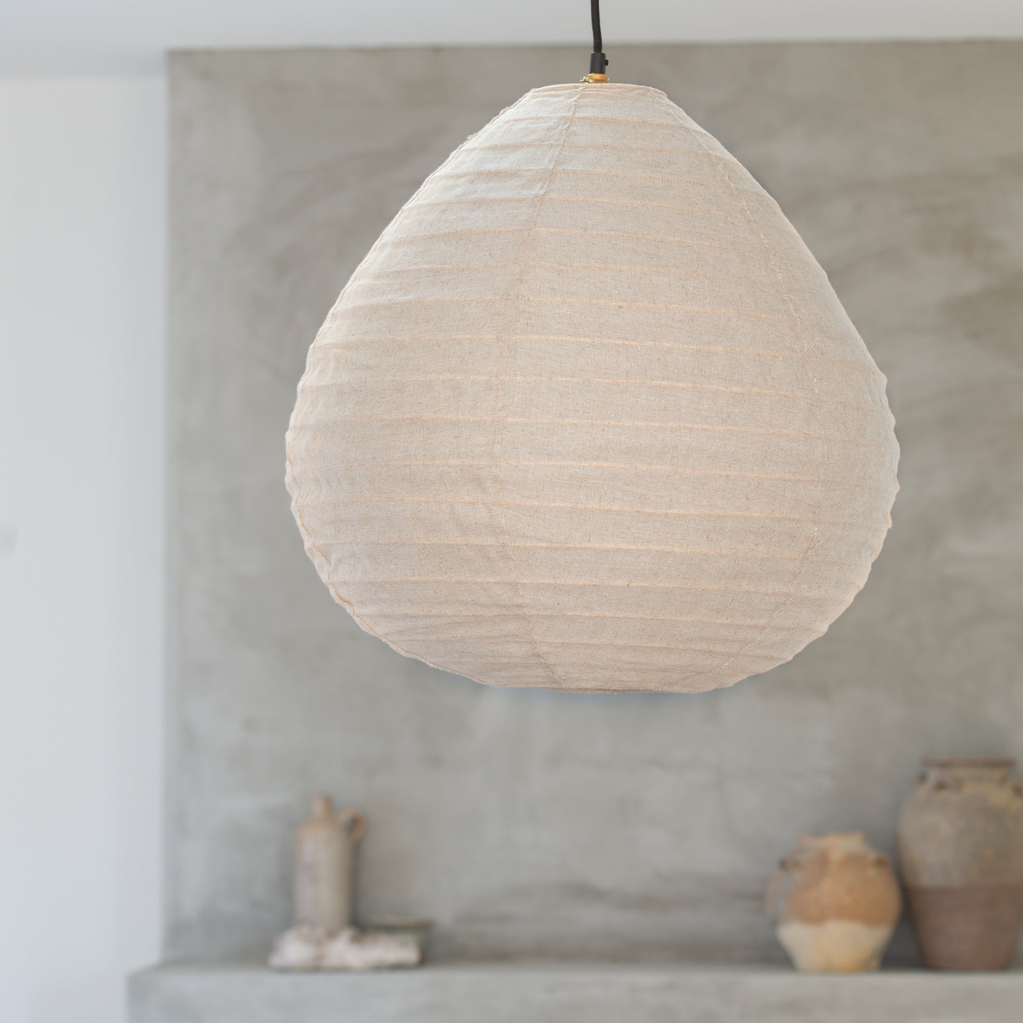 Natural Linen Light Shade NZ | Pear (50cm dia.)