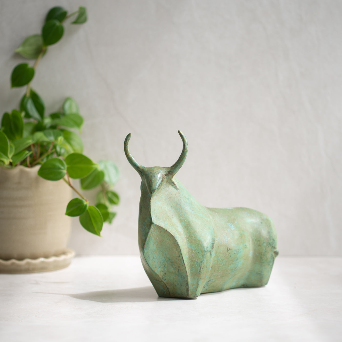 Bronze Bull Sculpture NZ | 'Clyde The Bull - Verdigris Green