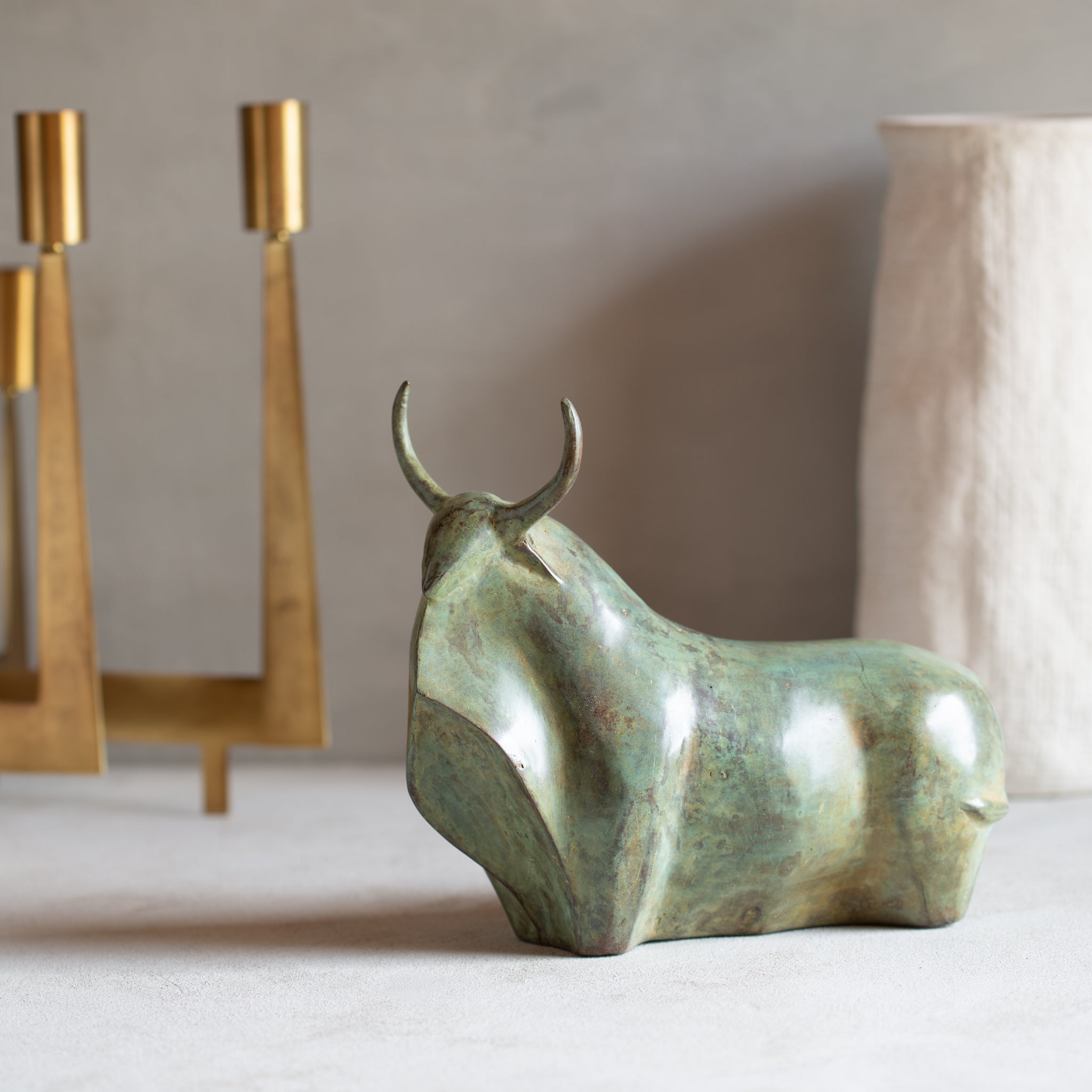 Bronze Bull Sculpture NZ | 'Clyde The Bull - Verdigris Green